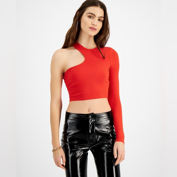 Bar III | Tops | Xlnwt 295bar Iii Oneshoulder Crop Top Fiery Red | Poshmark